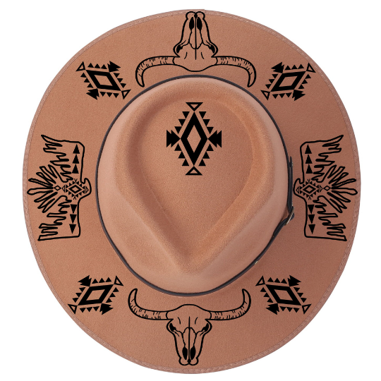 Aztec Skull Traceable Narrow Brim Hat Burning Design