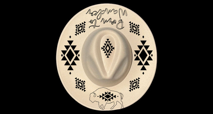 Bison Aztec Traceable Wide Brim Hat Burning Design