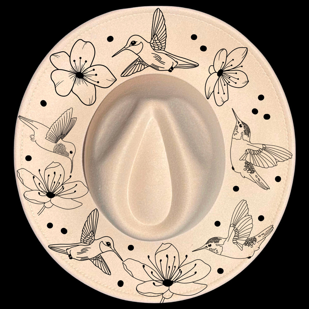 Hummingbirds And Cherry Blossoms Traceable Wide Brim Hat Burning Desig ...