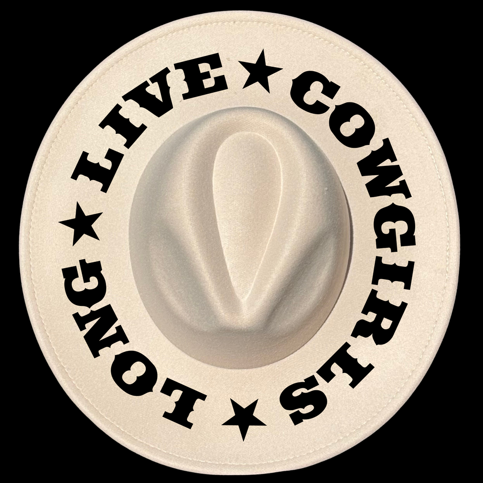 Long Live Cowgirls Traceable Wide Brim Hat Burning Design