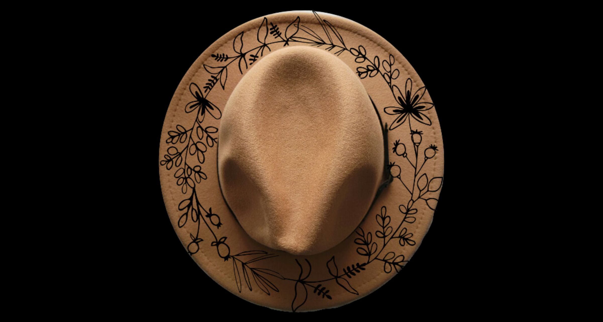 Wildflower Wreath Traceable Narrow Brim Hat Burning Design