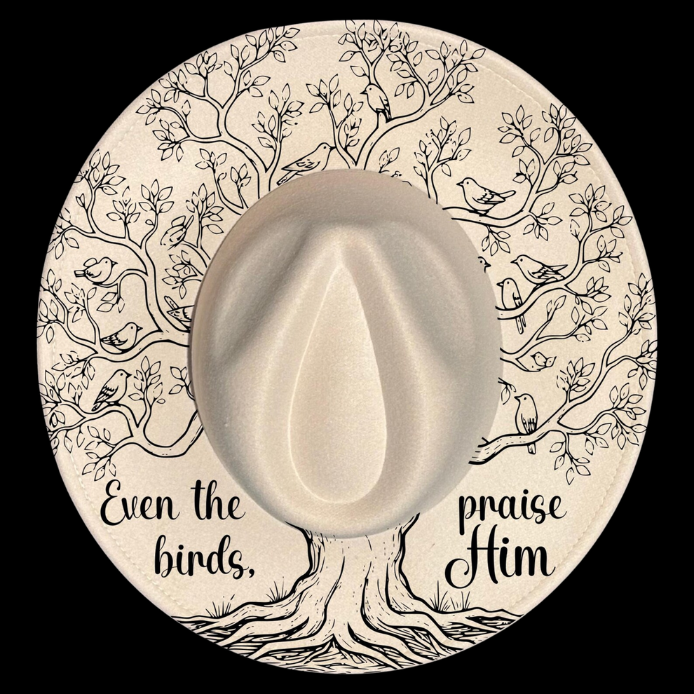 Birds Praise Him | Wide Brim Hat Burning Design | Cool Moon Designs