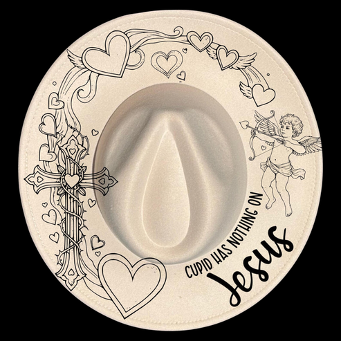 Cupid Has Nothing on Jesus | Wide Brim Hat Burning Design | Cool Moon ...