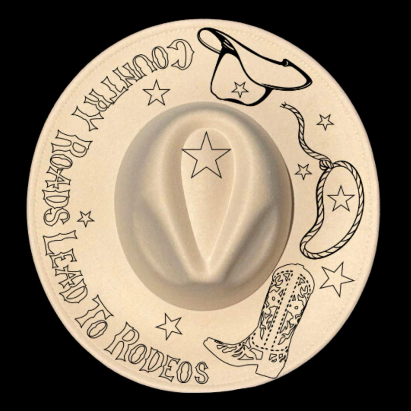 Country Roads Lead To Rodeos Traceable Wide Brim Hat Burning Design ...