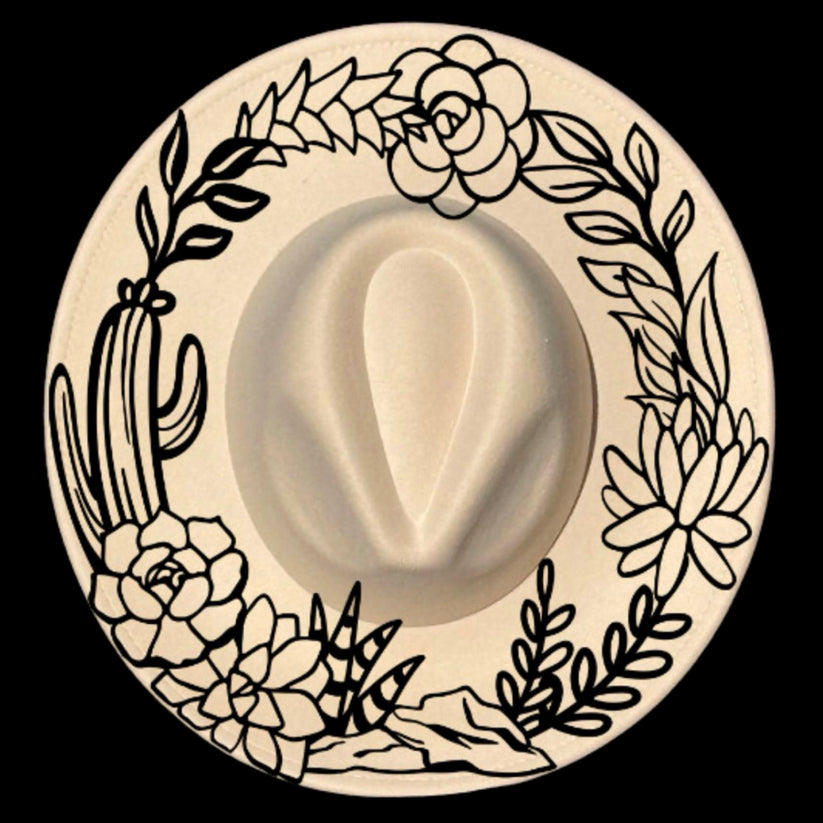 Succulent Wreath Traceable Wide Brim Hat Burning Design – Cool Moon Designs